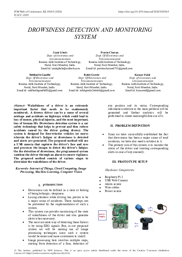 (PDF) Drowsiness Detection and Monitoring System