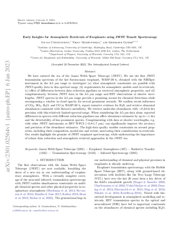 (PDF) Early Insights for Atmospheric Retrievals of Exoplanets using ...