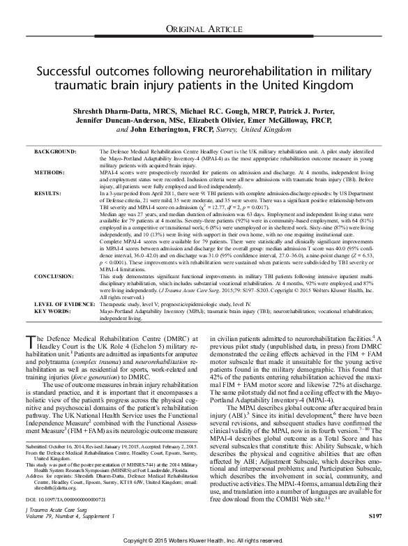 (PDF) Successful outcomes following neurorehabilitation in military ...