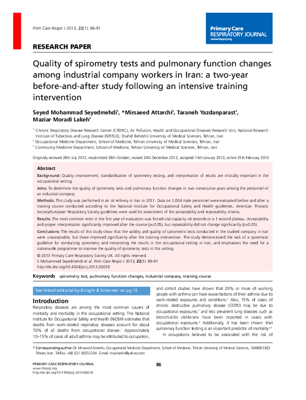 (PDF) Quality of spirometry tests and pulmonary function changes among ...