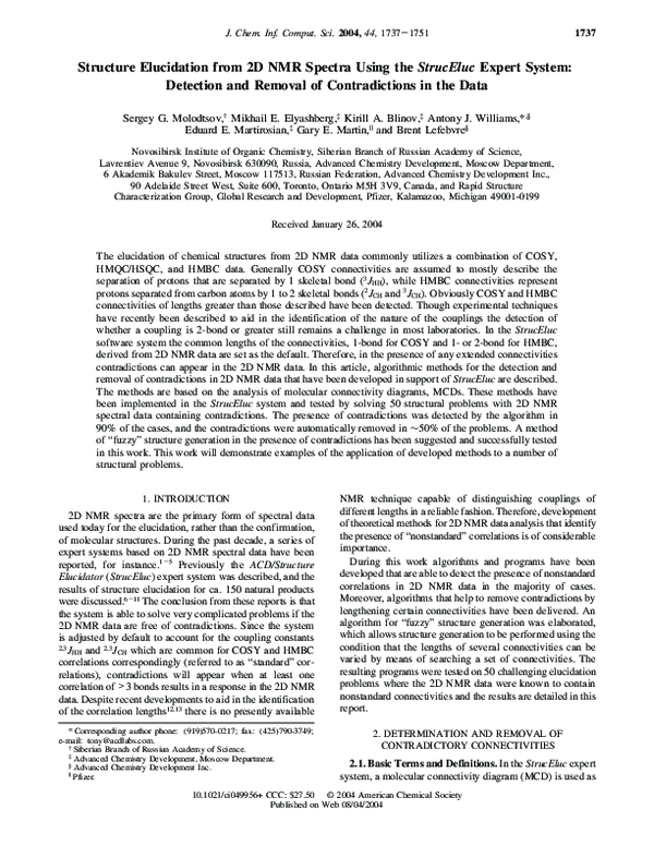 (PDF) Structure Elucidation from 2D NMR Spectra Using the StrucEluc Expert System: Detection and ...