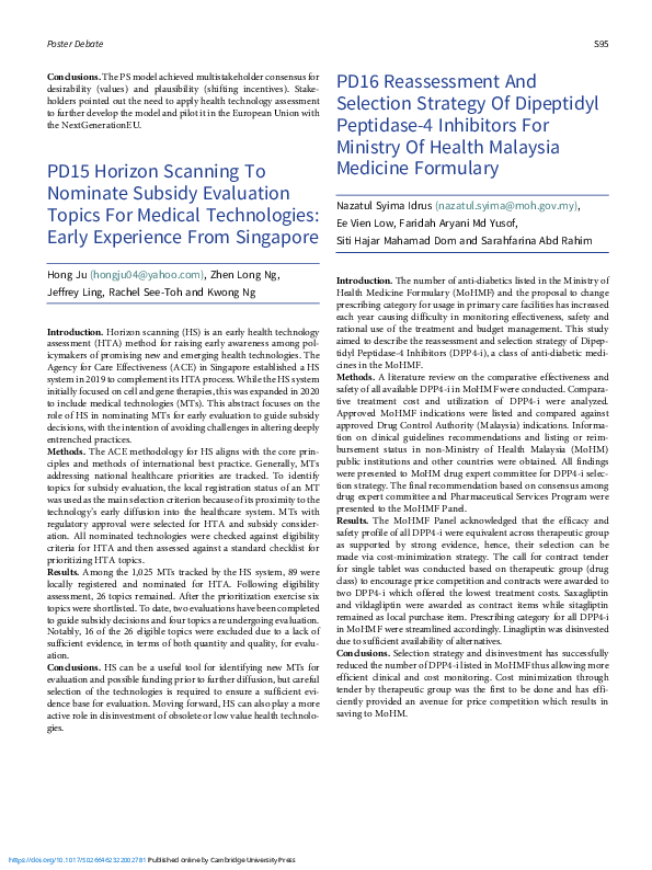 (PDF) PD16 Reassessment And Selection Strategy Of Dipeptidyl Peptidase-4 Inhibitors For Ministry ...
