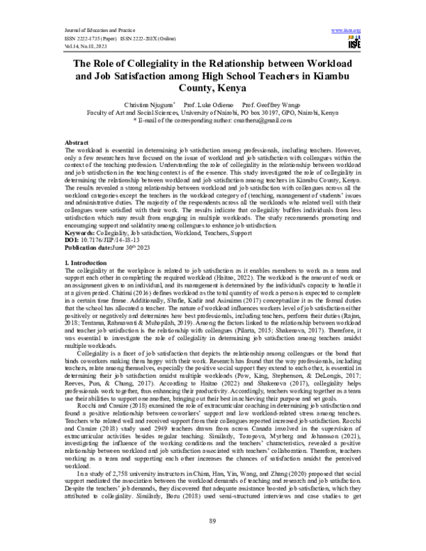 (PDF) The Role of Collegiality in the Relationship between Workload and ...