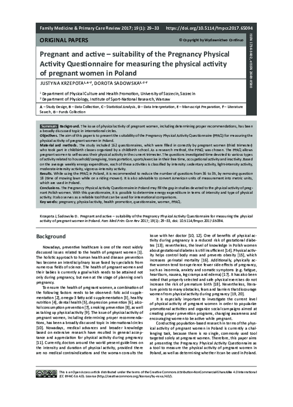 (PDF) Pregnant and active – suitability of the Pregnancy Physical Activity Questionnaire for ...