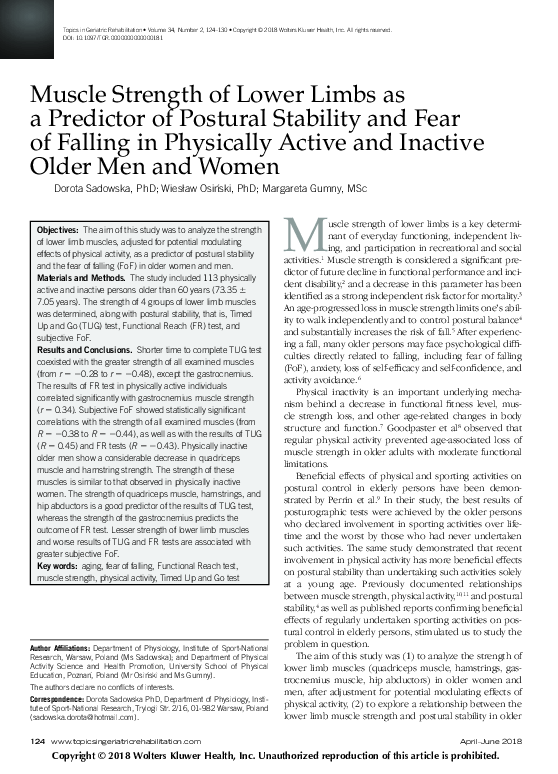 (PDF) Muscle Strength of Lower Limbs as a Predictor of Postural ...