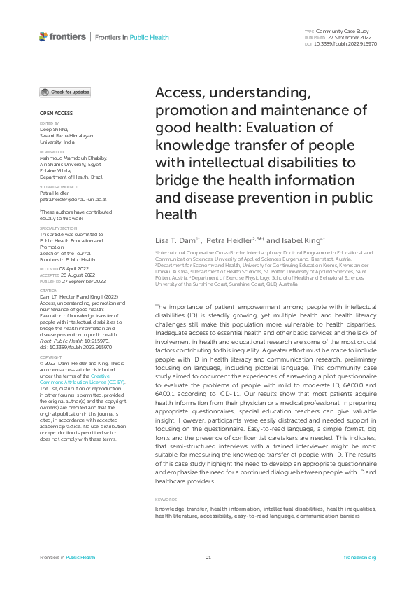 (PDF) Access, understanding, promotion and maintenance of good health ...
