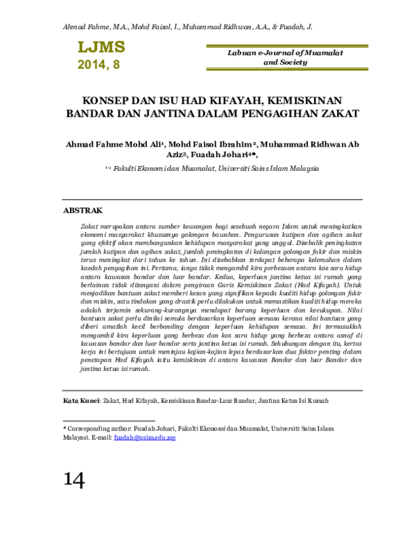 (PDF) Konsep Dan Isu Had Kifayah, Kemiskinan Bandar Dan Jantina Dalam ...