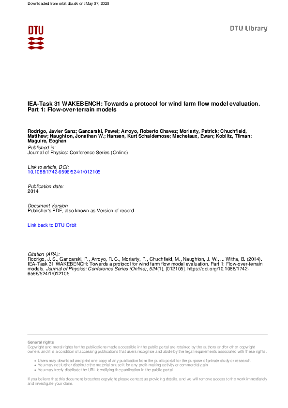(PDF) IEA-Task 31 WAKEBENCH: Towards a protocol for wind farm flow model evaluation. Part 1 ...