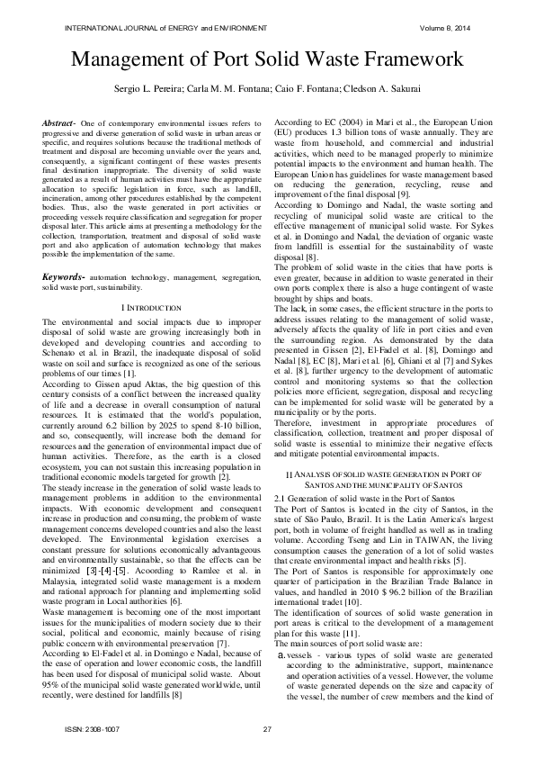(PDF) Management of Port Solid Waste Framework