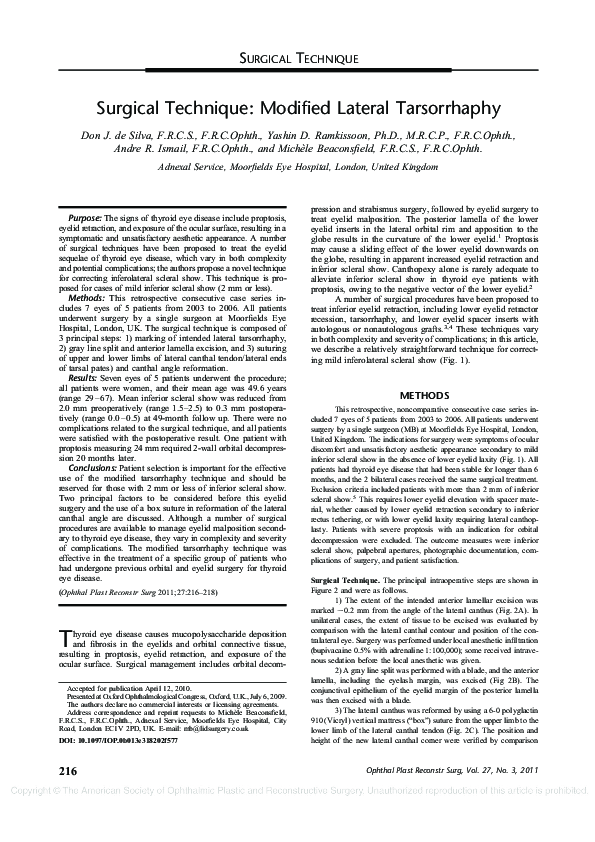 (PDF) Surgical Technique: Modified Lateral Tarsorrhaphy | Yashin ...