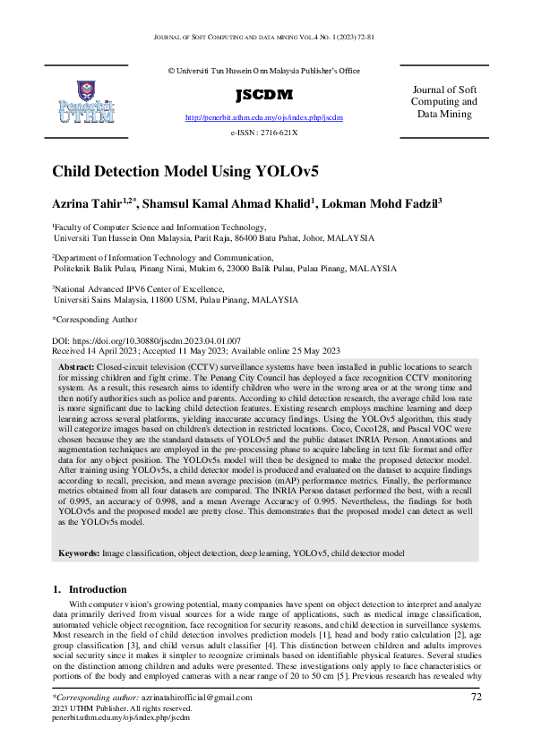 (PDF) Child Detection Model Using YOLOv5