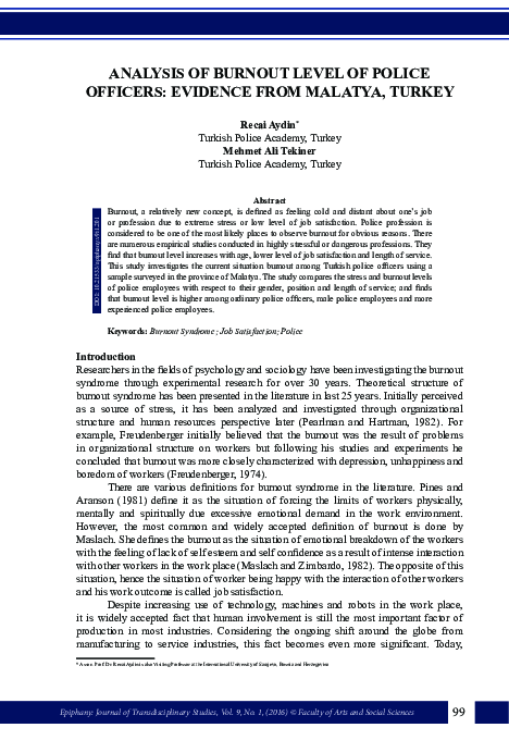 (PDF) Analysis of Burnout Level of Police Officers: Evidence from ...