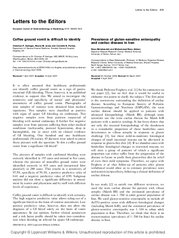 (PDF) Coffee ground vomit is difficult to identify
