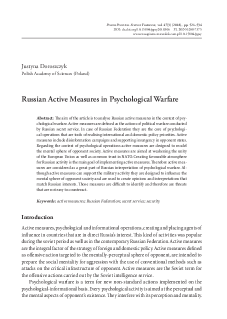 (PDF) Russian Active Measures in Psychological Warfare