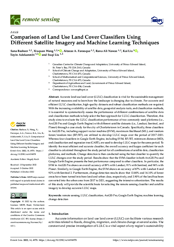 (PDF) Comparison of Land Use Land Cover Classifiers Using Different Satellite Imagery and ...