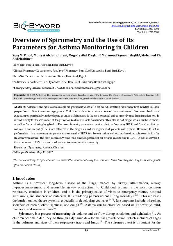 (PDF) Overview of Spirometry and the Use of Its Parameters for Asthma Monitoring in Children ...