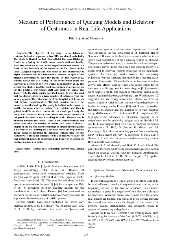 (PDF) Measure of Performance of Queuing Models and Behavior of Customers in Real Life ...