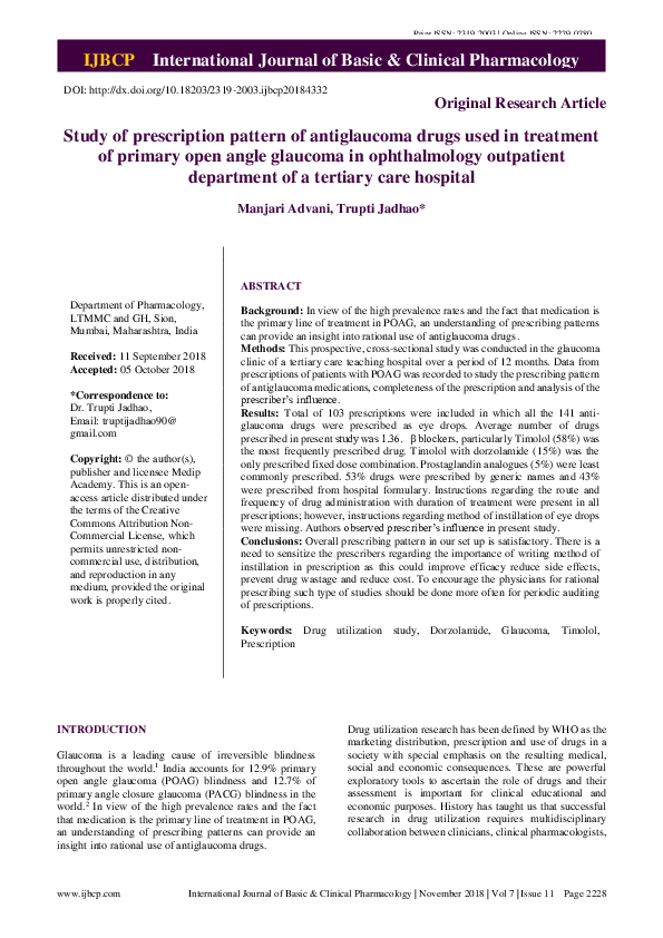 (PDF) Study of prescription pattern of antiglaucoma drugs used in ...