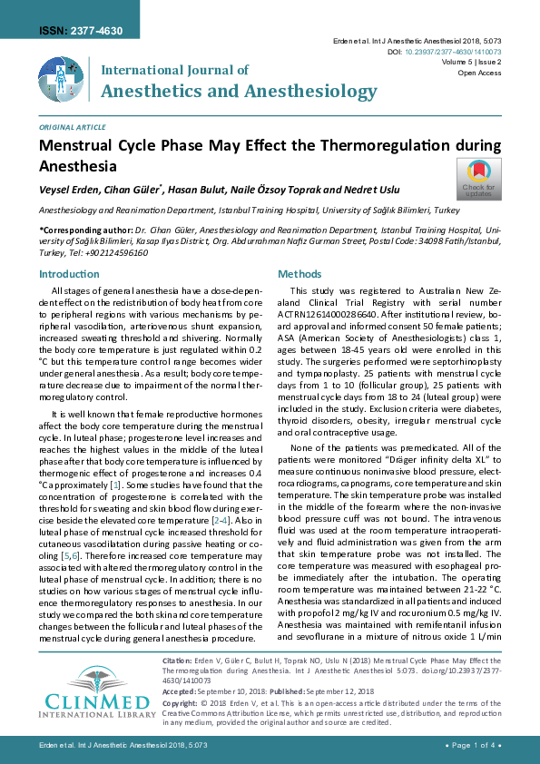 (PDF) Menstrual Cycle Phase May Effect the Thermoregulation during ...