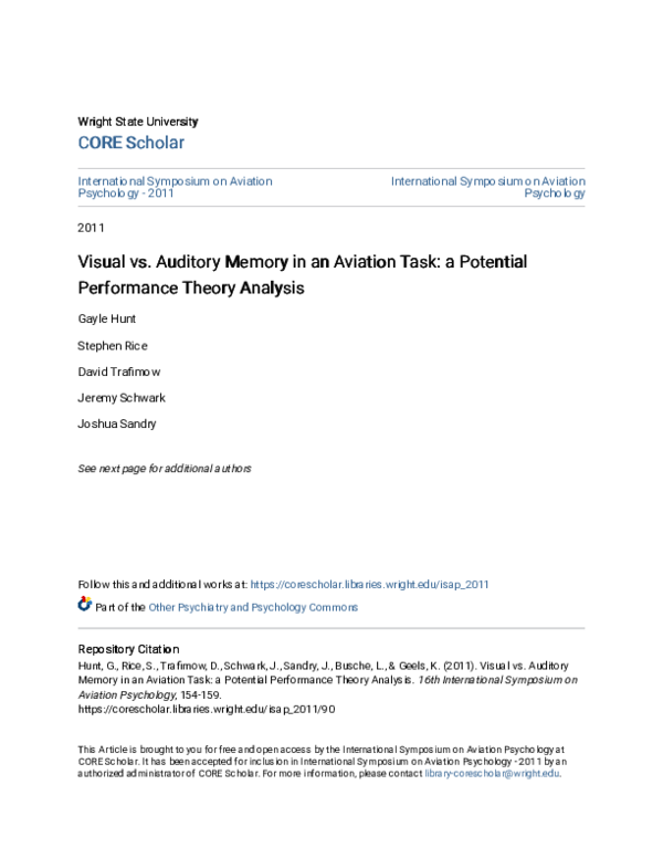 (PDF) Visual vs. Auditory Memory in an Aviation Task: a Potential ...