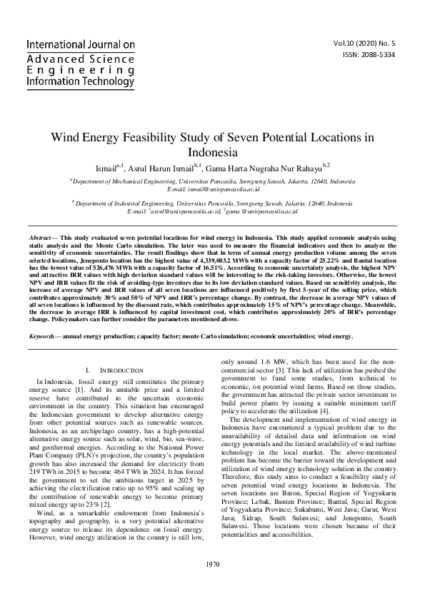 (PDF) Wind Energy Feasibility Study of Seven Potential Locations in ...