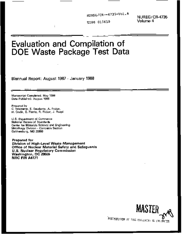 (PDF) Evaluation and compilation of DOE waste package test data ...