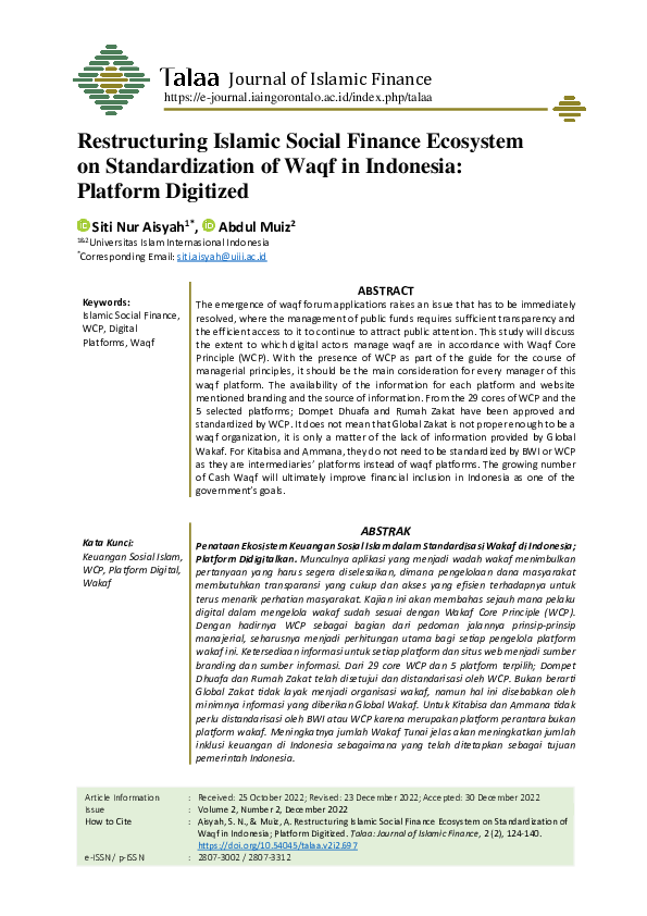 (PDF) Restructuring Islamic Social Finance Ecosystem on Standardization ...
