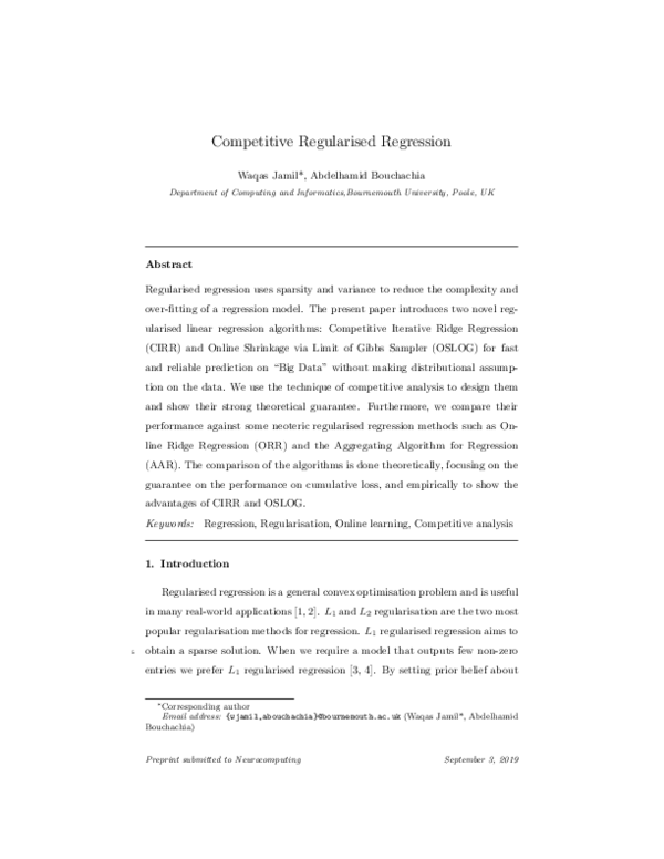 (PDF) Competitive Regularised Regression