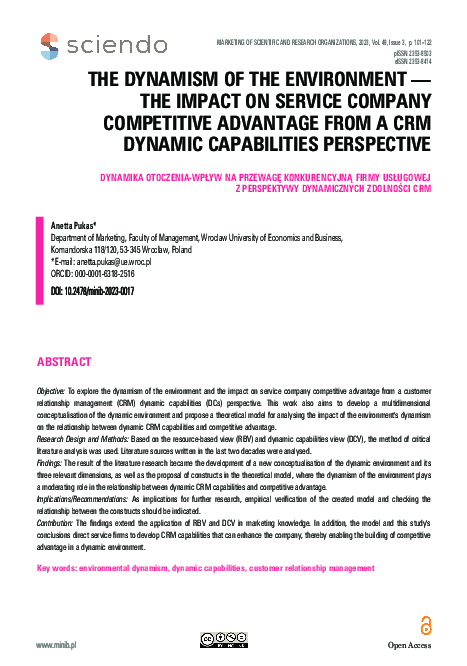 (PDF) The Dynamism of the Environment — The Impact on Service Company ...