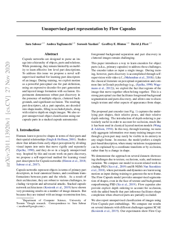 (PDF) Unsupervised part representation by Flow Capsules