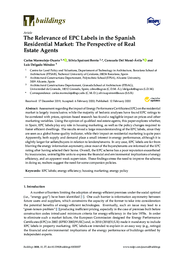(PDF) The Relevance of EPC Labels in the Spanish Residential Market ...