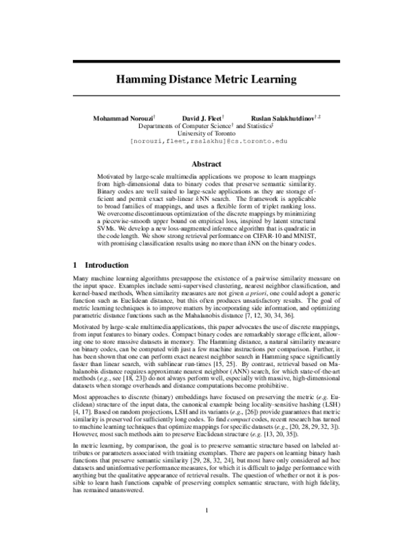 (PDF) Hamming Distance Metric Learning