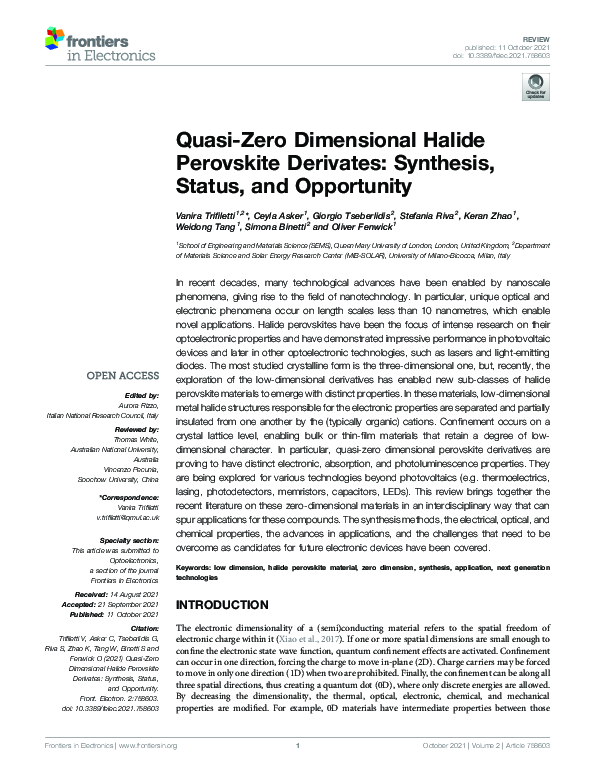 (PDF) Quasi-Zero Dimensional Halide Perovskite Derivates: Synthesis ...