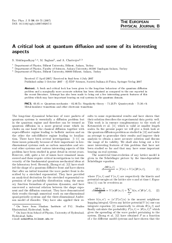 (PDF) A critical look at quantum diffusion and some of its interesting ...