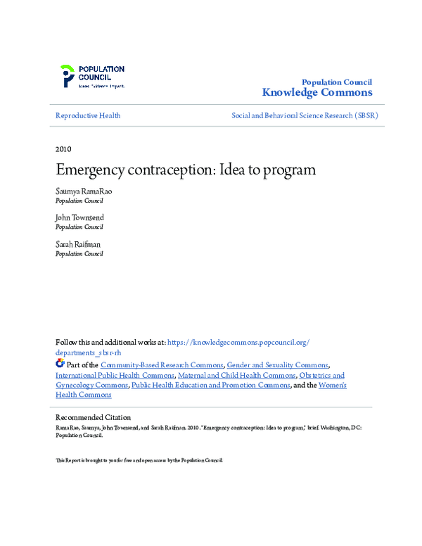 (PDF) Emergency contraception: Idea to program