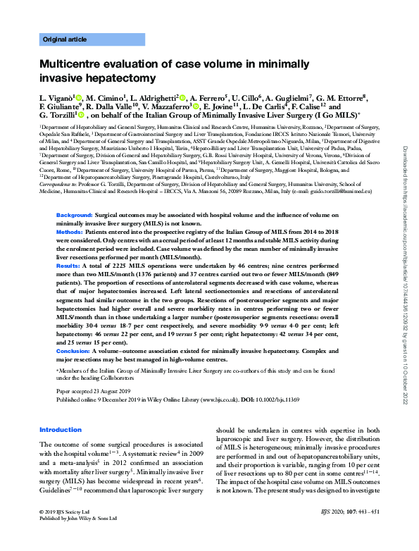 (PDF) Multicentre evaluation of case volume in minimally invasive hepatectomy | Antonio Frena ...