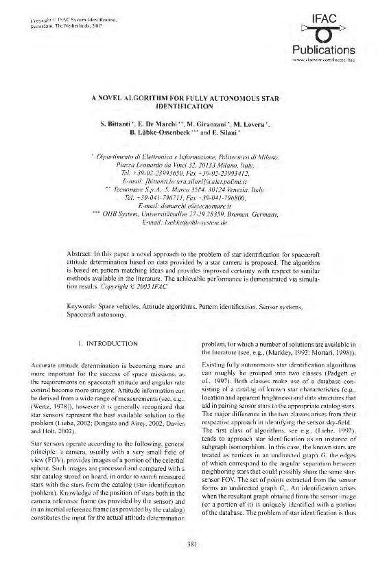(PDF) A novel algorithm for fully autonomous star identification
