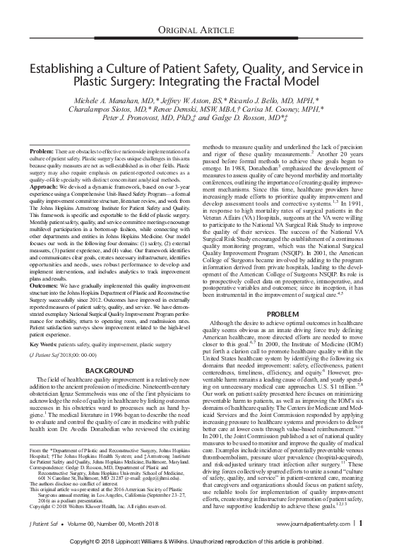 (PDF) Establishing a Culture of Patient Safety, Quality, and Service in ...