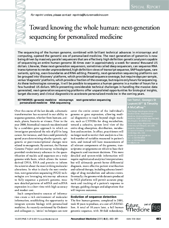 (PDF) Toward knowing the whole human: next-generation sequencing for personalized medicine