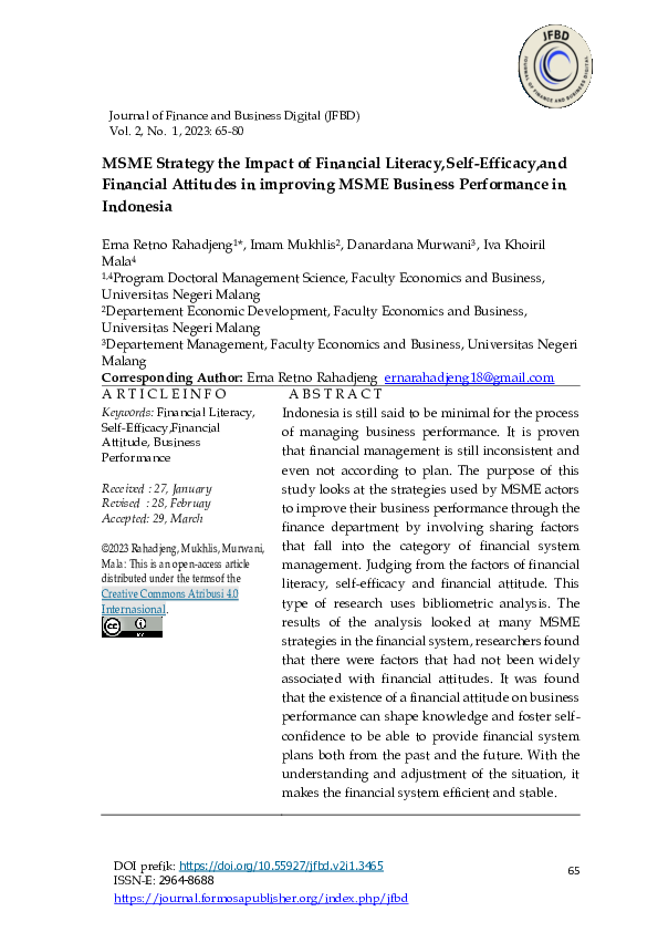 (PDF) MSME Strategy the Impact of Financial Literacy,Self-Efficacy,and ...