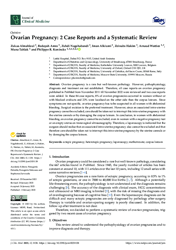 (PDF) Ovarian Pregnancy: 2 Case Reports and a Systematic Review