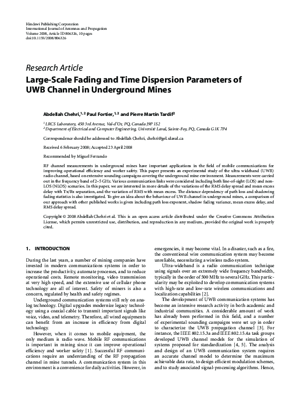 (PDF) Large-Scale Fading and Time Dispersion Parameters of UWB Channel ...