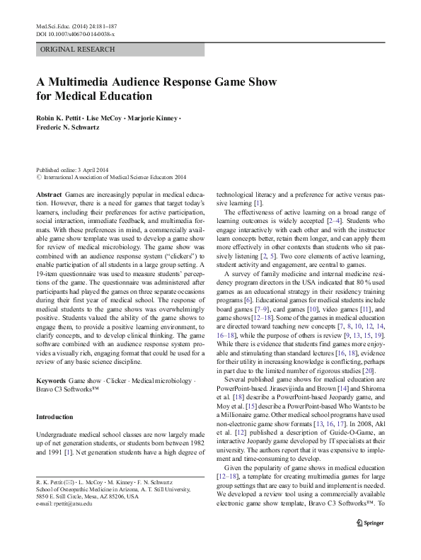 (PDF) A Multimedia Audience Response Game Show for Medical Education