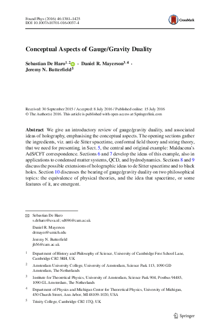 (PDF) Conceptual Aspects of Gauge/Gravity Duality