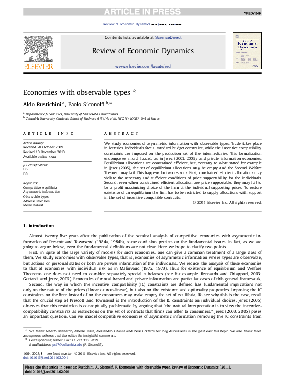 (PDF) Economies with observable types