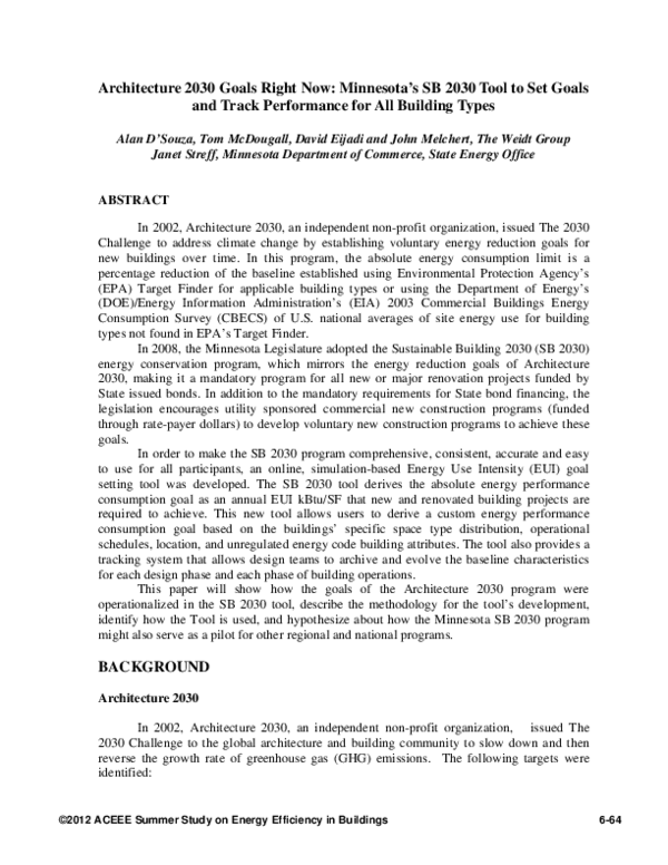 (PDF) Architecture 2030 Goals Right Now: Minnesota's SB 2030 Tool to ...