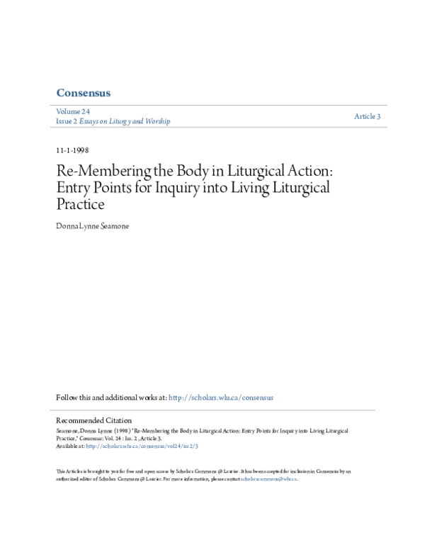 (PDF) Re-Membering the Body in Liturgical Action: Entry Points for Inquiry into Living ...