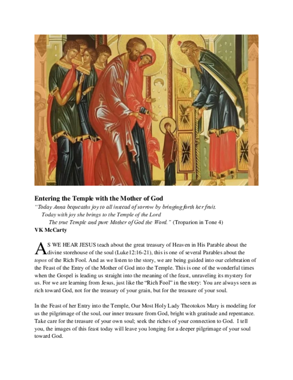 (PDF) "Entering the Temple with Mary, the Mother of God" by VK McCarty