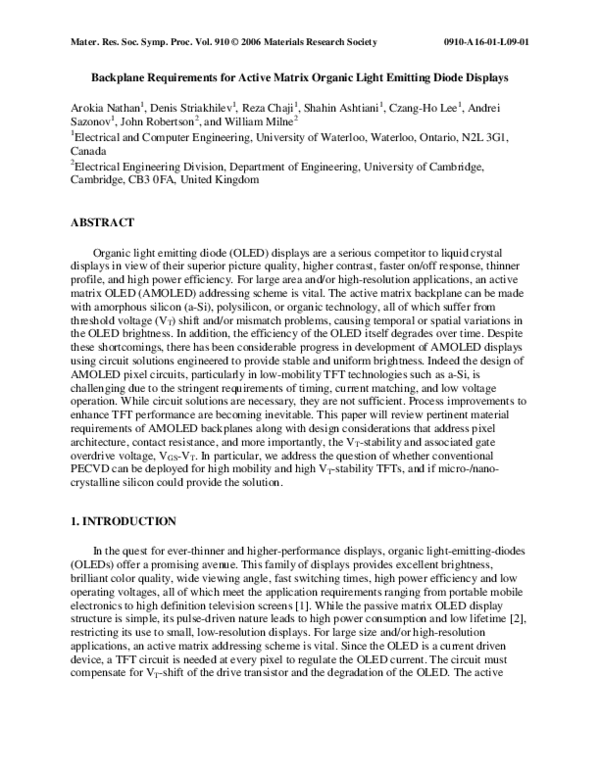 (PDF) Backplane Requirements for Active Matrix Organic Light Emitting Diode Displays