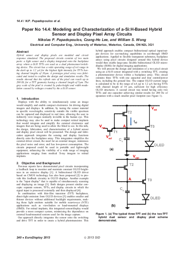 (PDF) Paper No 14.4: Modeling and Characterization of a-Si:H-Based Hybrid Sensor and Display ...